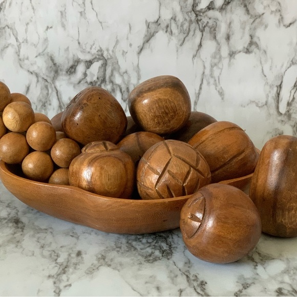 Accents | Vintage 197s Handcrafted Wooden Fruit Bowl With Wooden Fruits ...